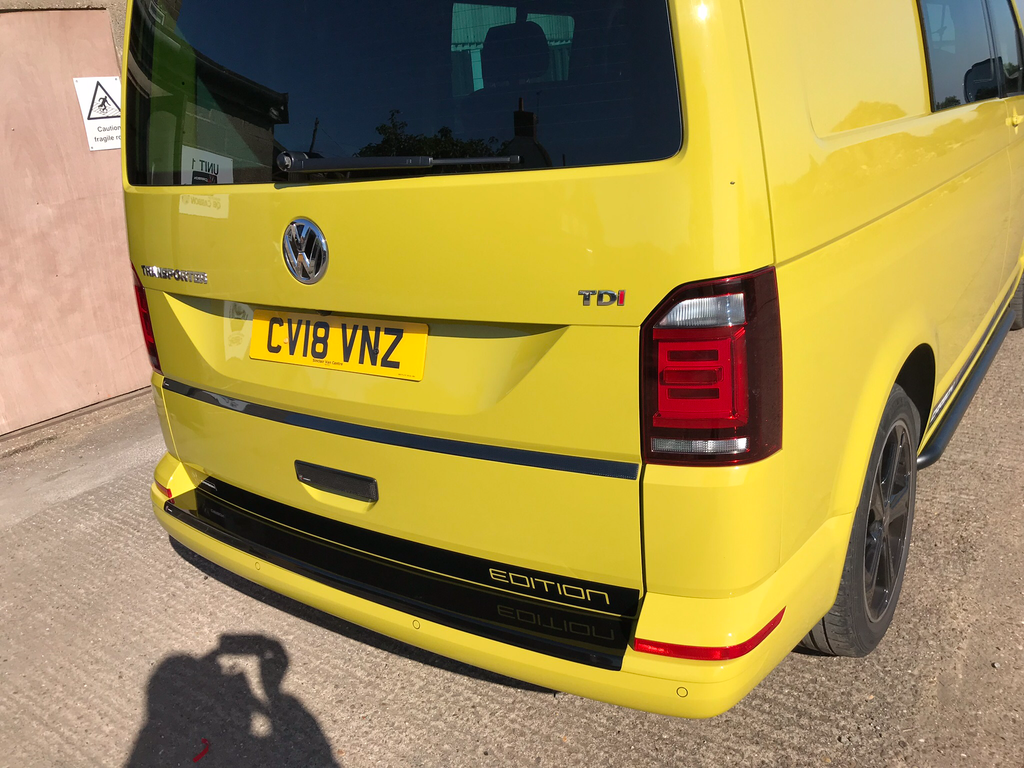 VW T6 and T6.1 Gloss Black GRP Full Width Wraparound Rear Bumper Prote ...